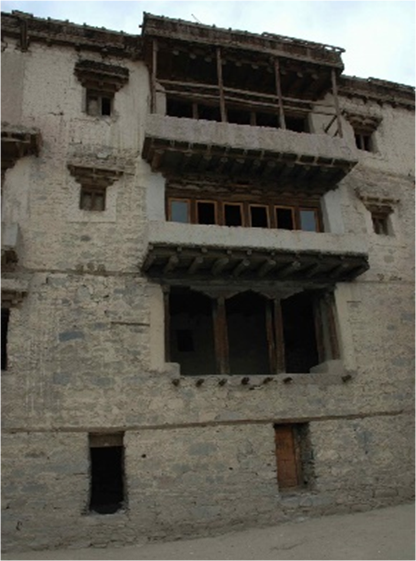 Figure 17. Wooden balconies on the south wall of Leh Palace ...