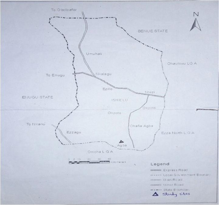 Figure 1. Map of Ishielu L. G. A. and environs showing study sites ...