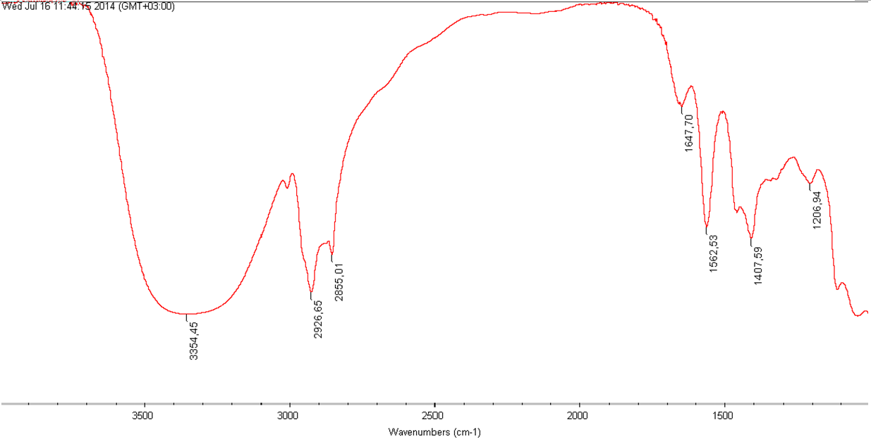 Figure 3. IR spectrum of WG in thin layer on the plate from CaF2 ...