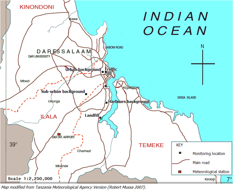 Figure 1. Map of Dar Es Salaam showing monitoring locations : Spatial ...