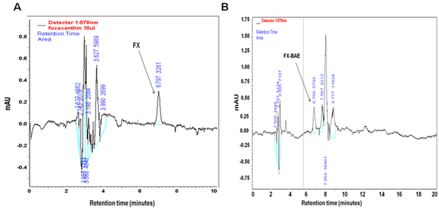 Figure 2. Chromatograms analysis of fucoxanthin-rich brown algae ...