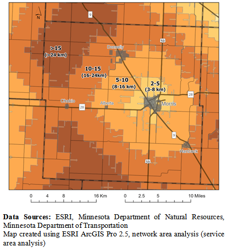 Figure 7. Driving distance in miles (km) to grocery stores for Stevens ...