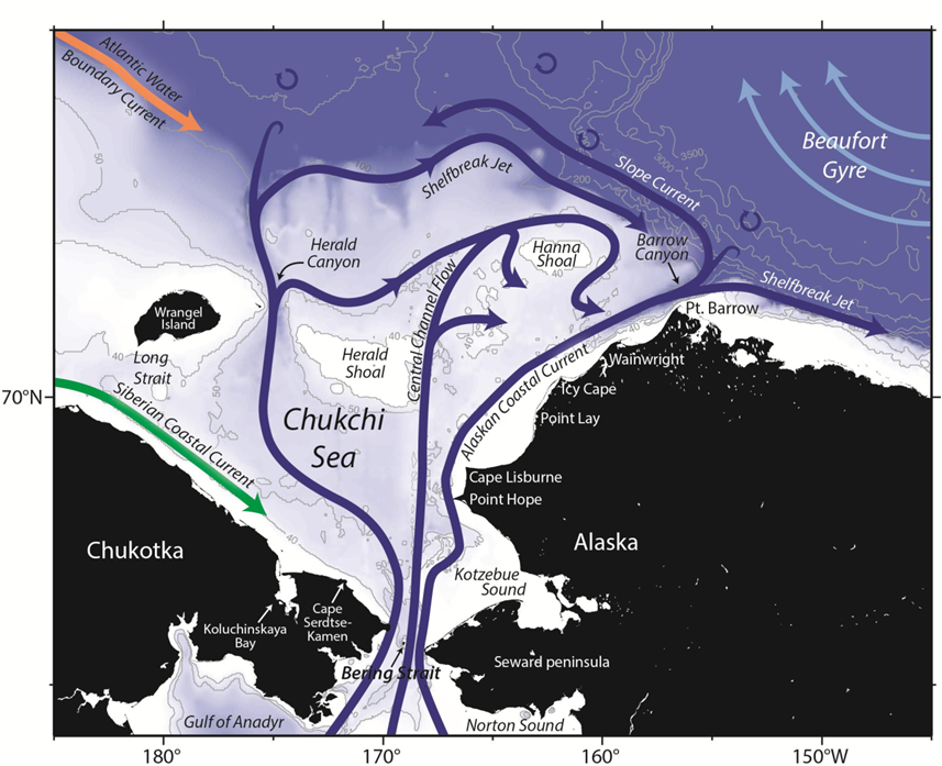 Figure 1. The most recent scheme of the Chukchi Sea circulations and ...