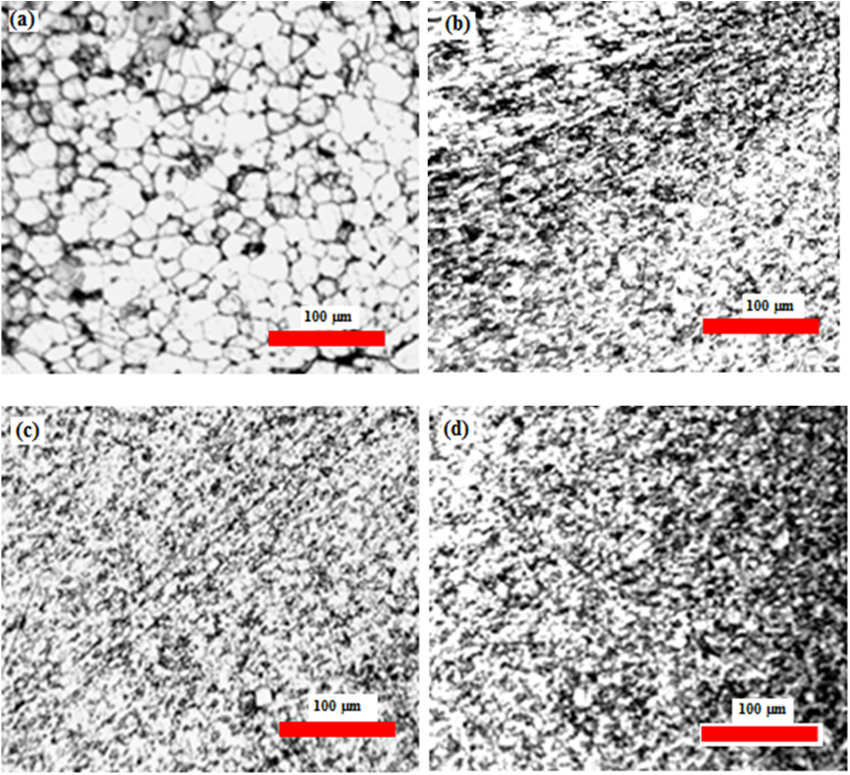 Figure 11. Optical micrographs of Alloy-4 (solutionized+FSPed): (a ...